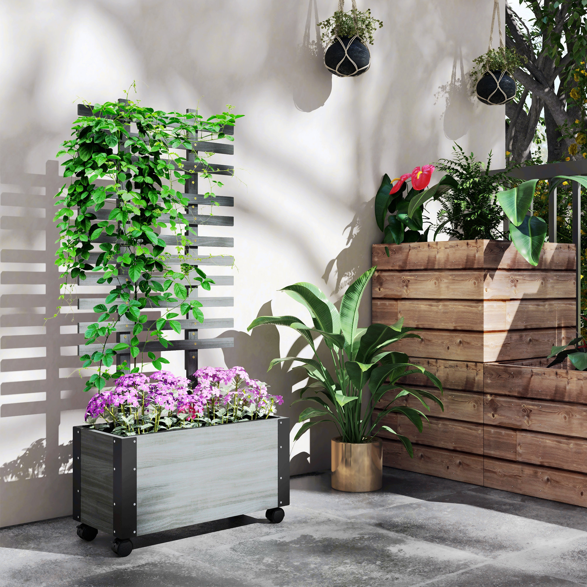 Arlmont & Co. Lit de jardin surélevé avec treillis Outsunny, pot de fleurs surélevé pour l ...